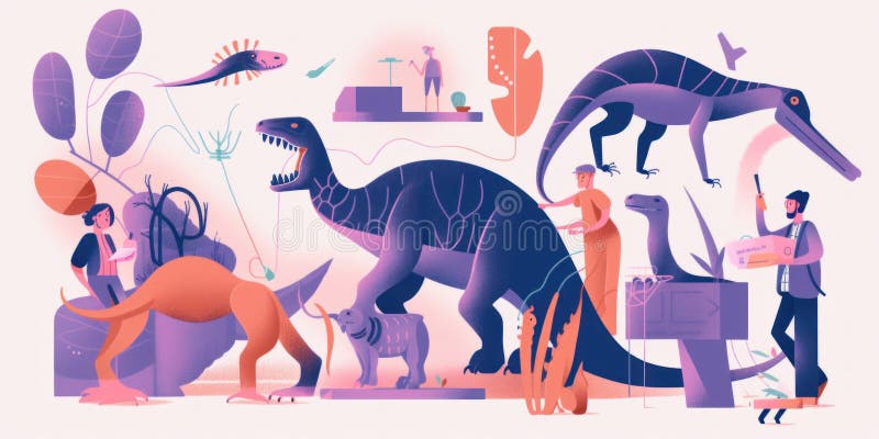 A Group of People Standing Around a Dinosaur. Generative AI Image ...
