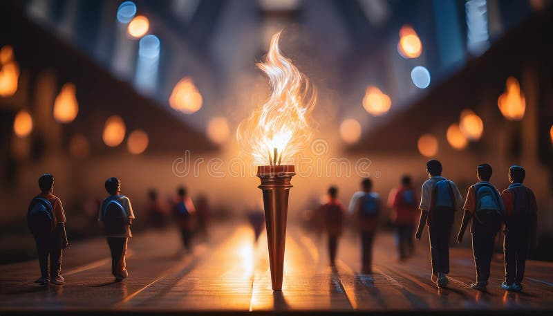 A Group of People are Standing Around a Large Torch Stock Illustration ...