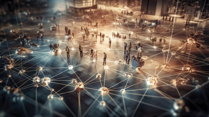 Group of People Standing Around a Network of People Stock Illustration ...