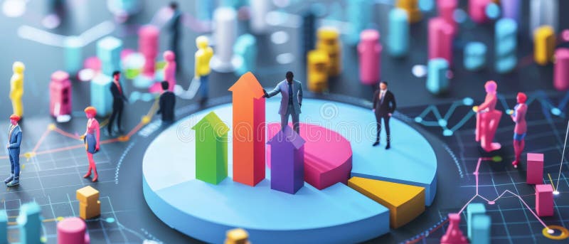 A Group of People are Standing Around a Pie Chart with Different ...