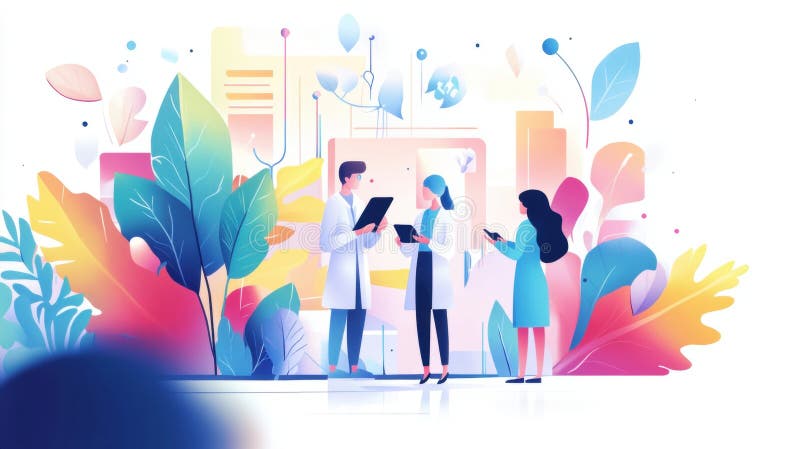 A Group of People Standing Around a Tablet Stock Illustration ...