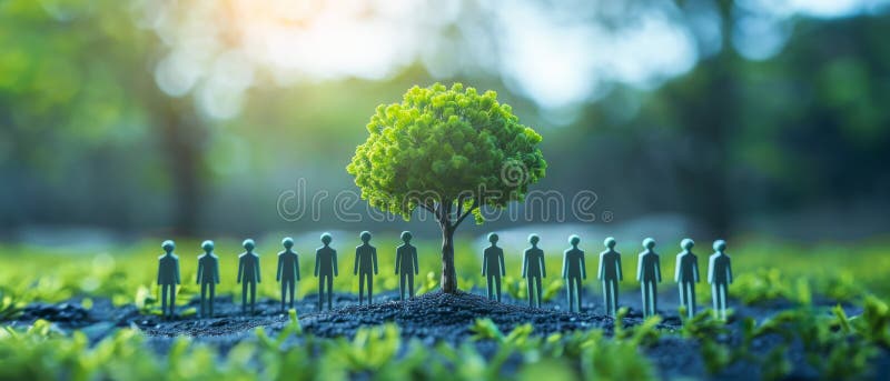 A Group of People are Standing Around a Tree. Concept of Community and ...