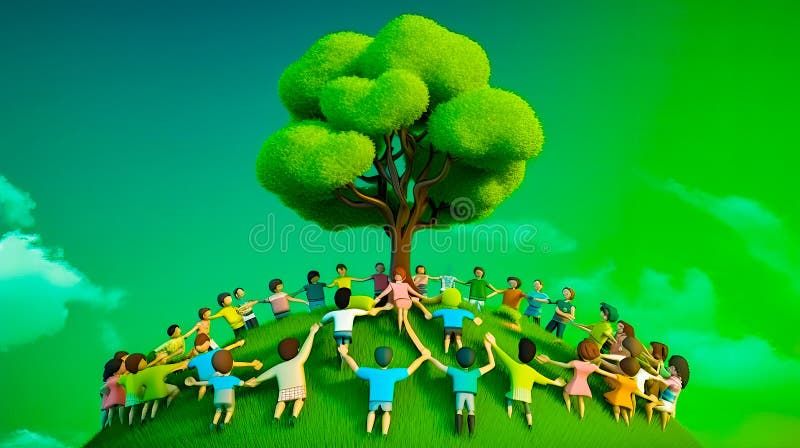 Group of People Standing Around Tree on Top of Hill. Generative AI ...