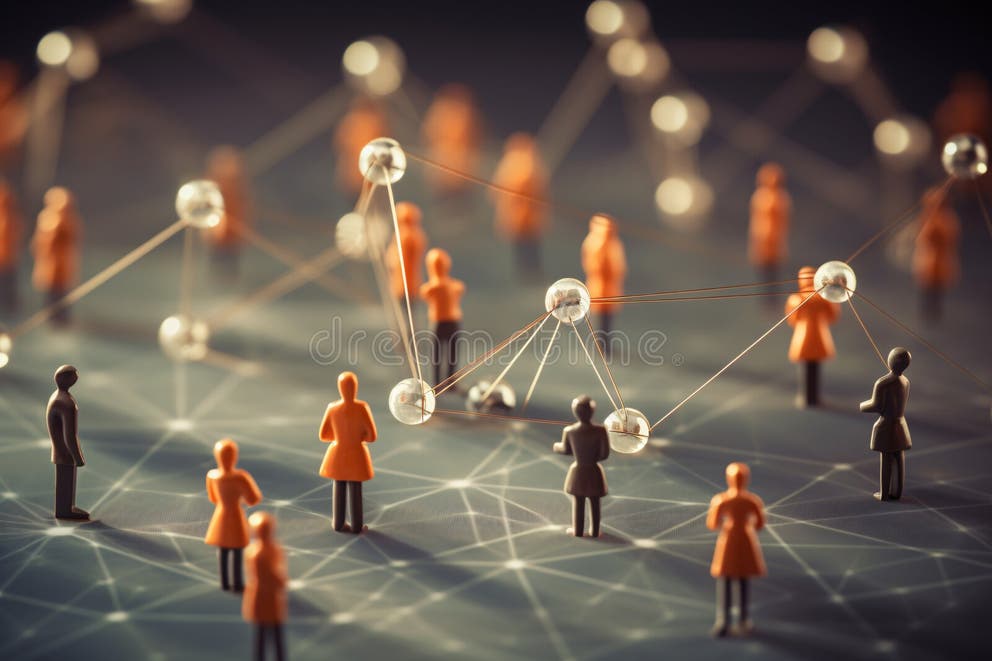 Group of People Standing in Circle Around Network of Spheres ...