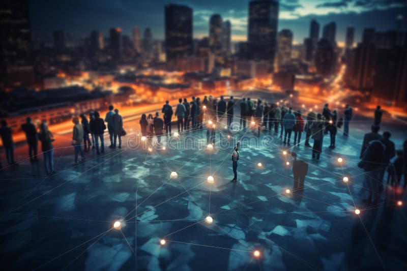 Group of People Standing in Circle Around Network of Spheres ...