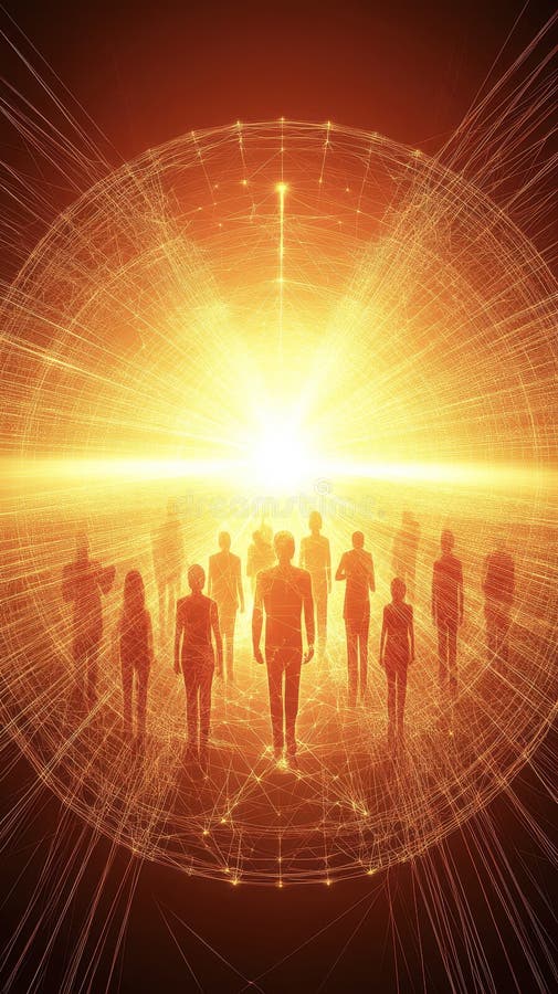 A Group of People are Standing in a Circle Inside a Glowing Sphere ...