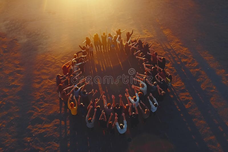 Group of People Standing in a Circle Raises Their Hands Up Stock Image ...