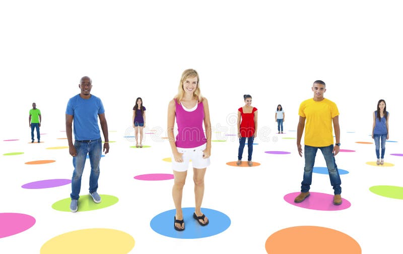 Group of People Standing on Colorful Circle Stock Image - Image of ...