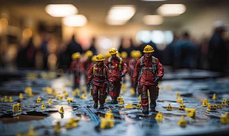 Group of People Standing on Floor with Yellow Cones Stock Image - Image ...