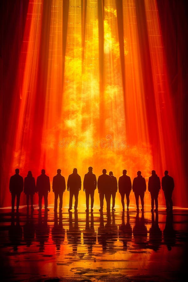 A Group of People Standing in Front of a Bright Light, AI Stock ...