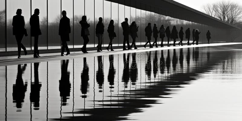 A Group of People Standing in Front of a Building, AI Stock ...