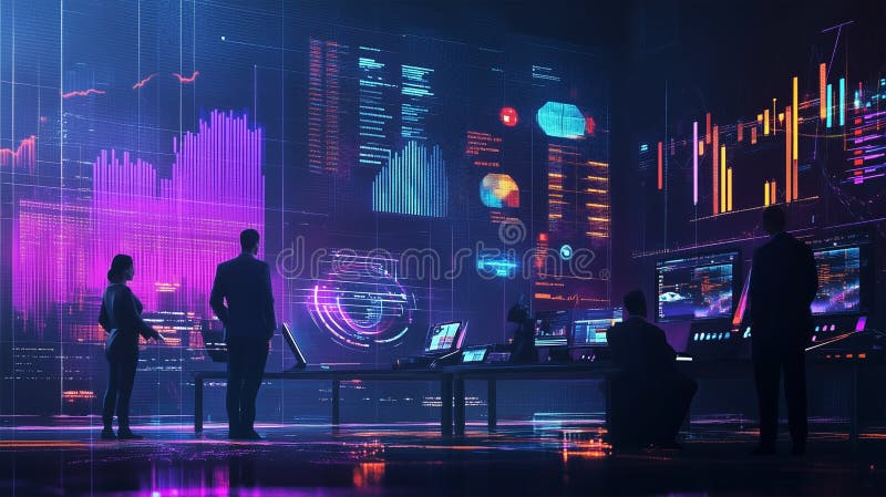 A Group of People are Standing in Front of a Computer Monitor Stock ...