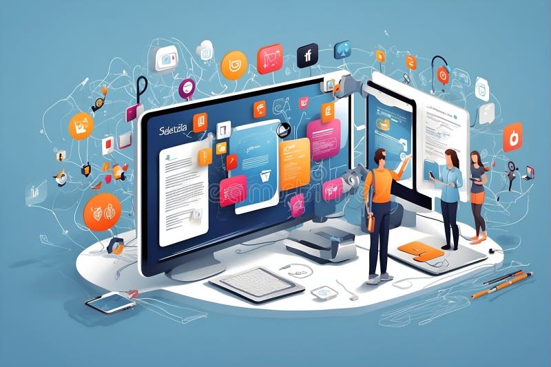 Group of People Standing in Front of a Computer Screen. Generative AI ...