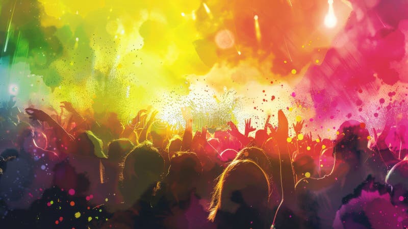 Group of People Standing in Front of Crowd of Colored Powder Stock ...