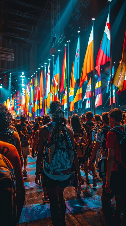 Group of People Standing in Front of Crowd of Flags Stock Image - Image ...