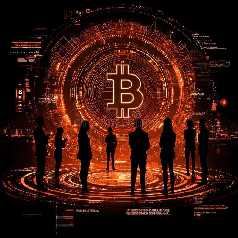 Group of People Standing in Front of a Digital Bitcoin Display ...