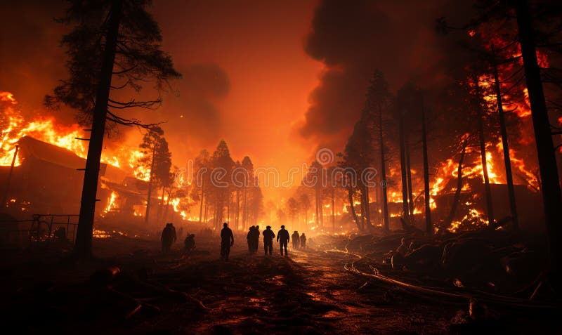 Group of People Standing in Front of Fire Stock Photo - Image of ...