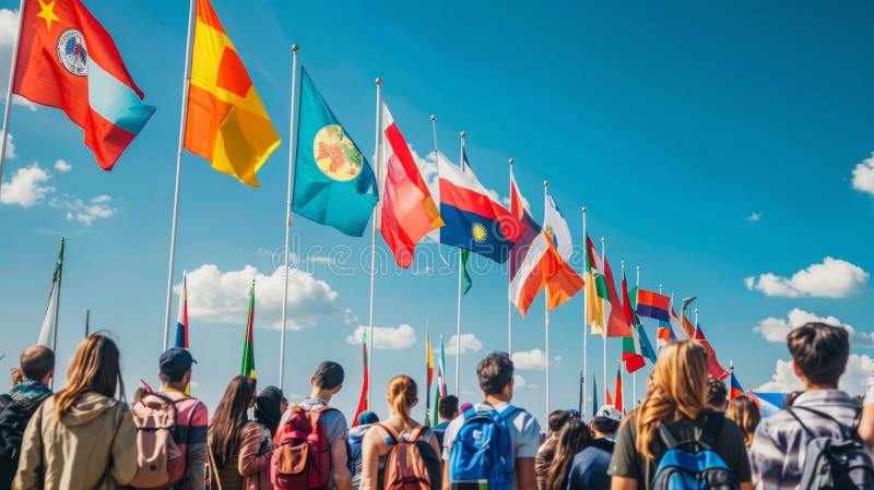 Group of People Standing in Front of Flags Stock Photo - Image of ...