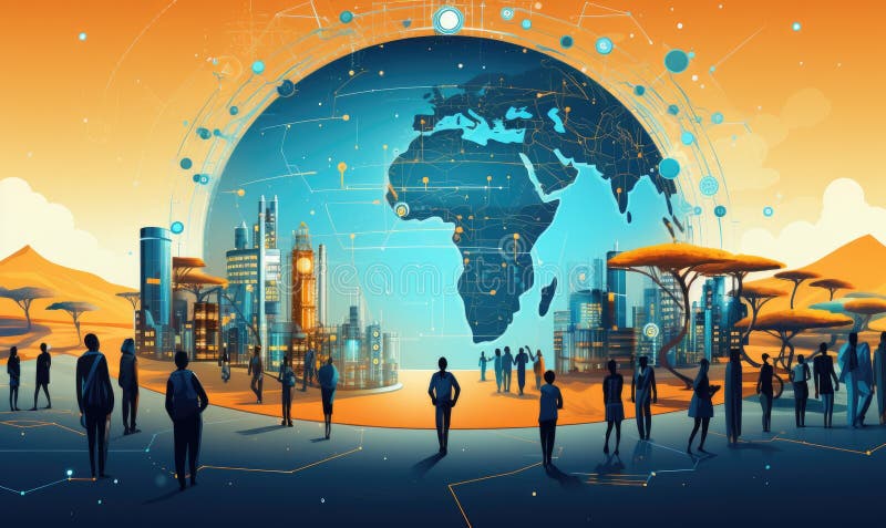 Photo of People Posing in Front of a Globe Stock Illustration ...