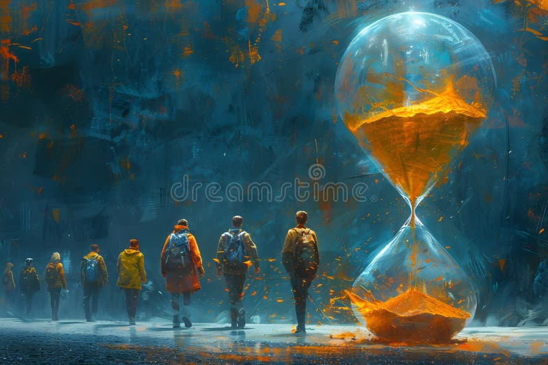 Group of People Standing in Front of Hourglass Stock Image - Image of ...