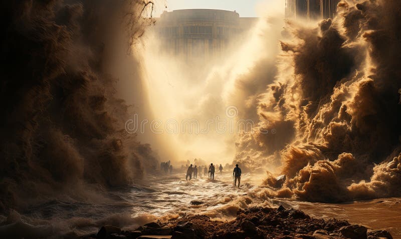 Group of People Standing in Front of Huge Waterfall Stock Image - Image ...