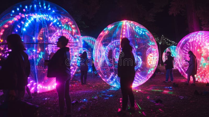 Group of People Standing in Front of Illuminated Balls Stock Photo ...