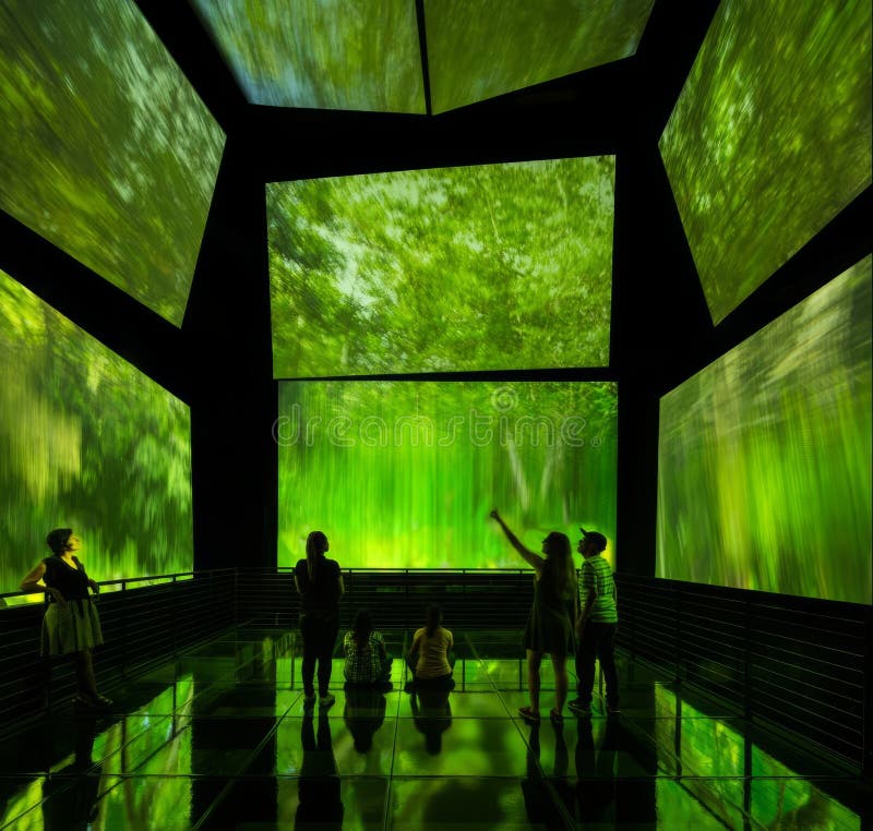 A Group of People are Standing in Front of a Large Green Screen Stock ...