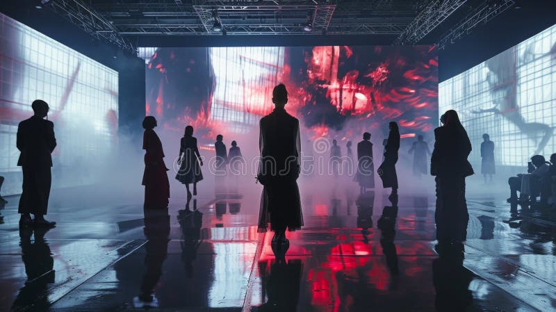Group of People Standing in Front of Large Screen Stock Photo - Image ...