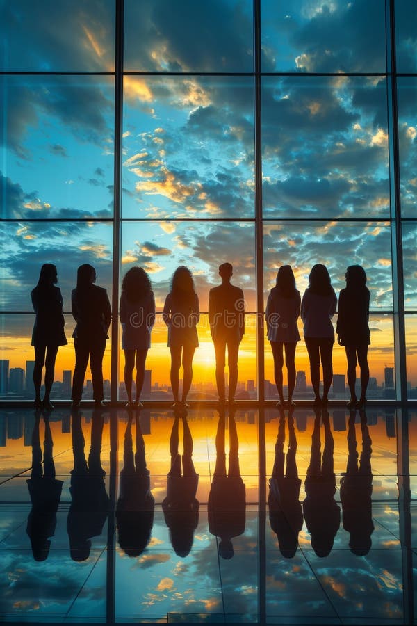 A Group of People Standing in Front of a Large Window, AI Stock Photo ...