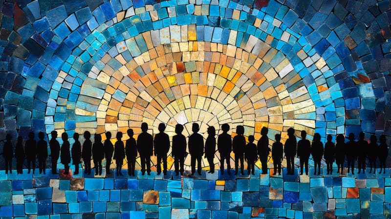 A Group of People Standing in Front of a Mosaic Tile, AI Stock Photo ...