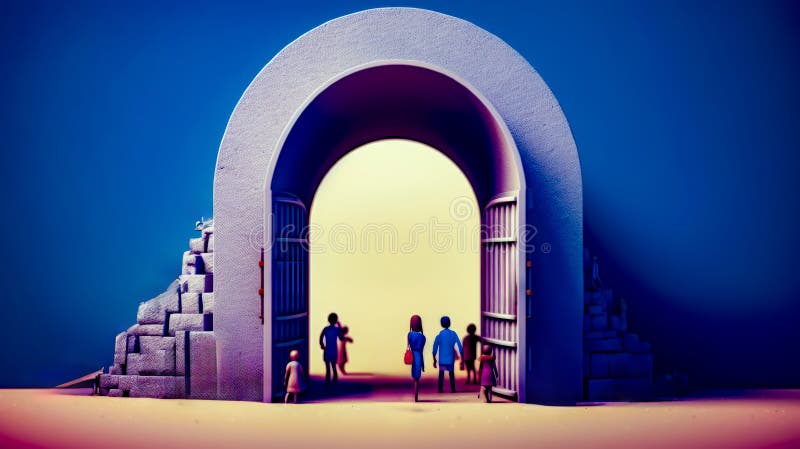 Group of People Standing in Front of Open Door To Building. Generative ...