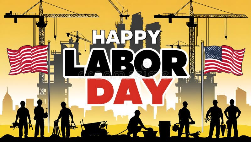 A Group of People Standing in Front of a Sign that Says "HAPPY LABOR ...