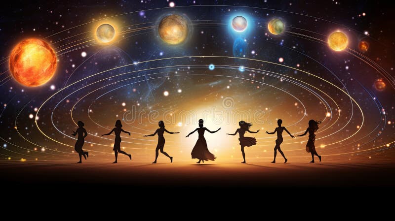 Group of People Standing in Front of a Solar System Stock Image - Image ...