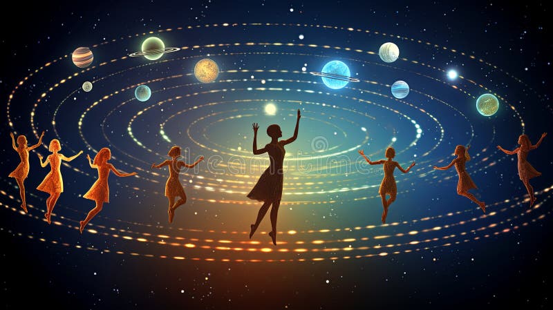 Group of People Standing in Front of a Solar System Stock Image - Image ...