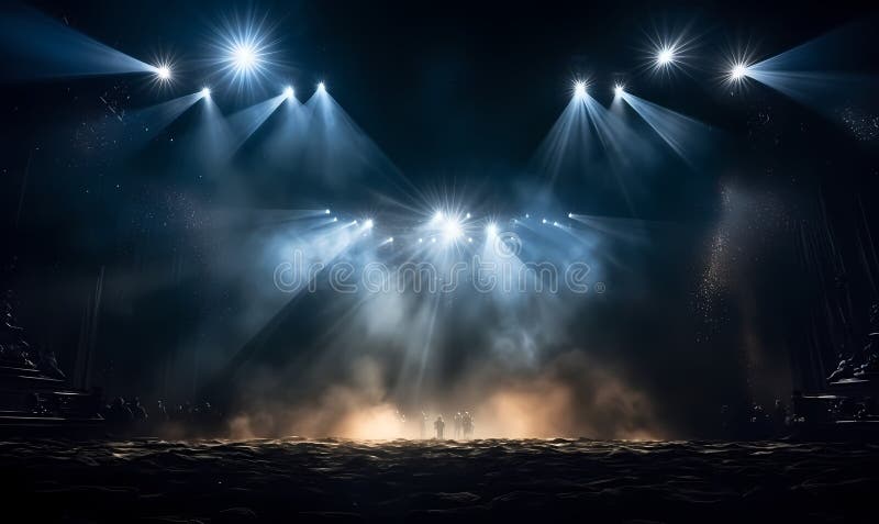 A Group of People Standing in Front of a Stage with Lights, Spotlights ...