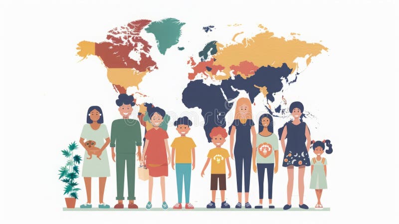 Group of People Standing in Front of World Map Stock Image - Image of ...