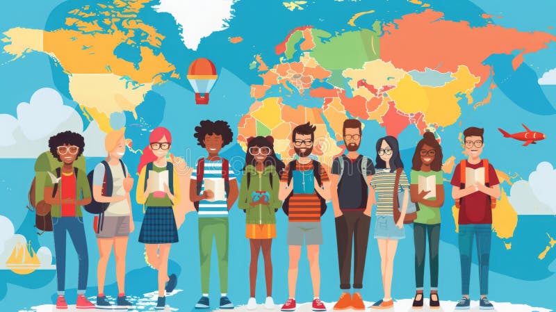 Group of People Standing in Front of World Map Stock Photo - Image of ...