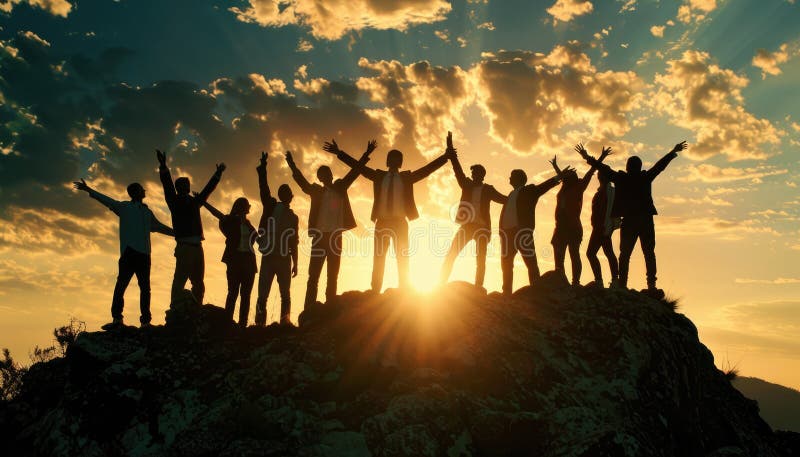 A Group of People are Standing on a Hill, with the Sun Shining on Them ...
