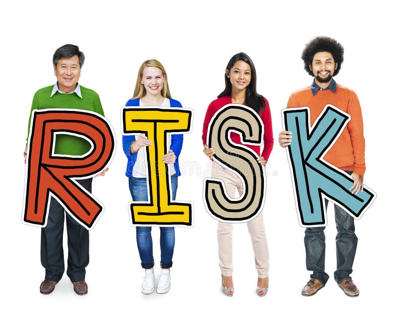 Group of People Standing Holding Risk Letter Stock Photo - Image of ...