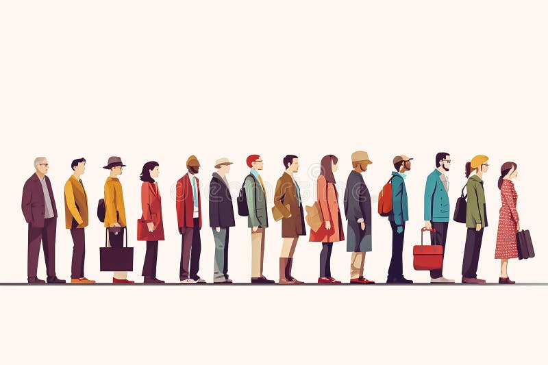 People Standing in Queue on the Street. Cartoon Illustration of a Crowd ...