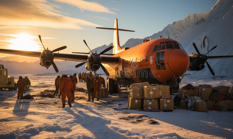 Group of People Standing Next To Cargo Plane Stock Image - Image of ...