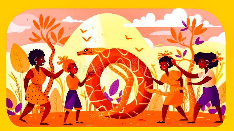 Group of People Standing Next To Giant Snake on Top of Field ...