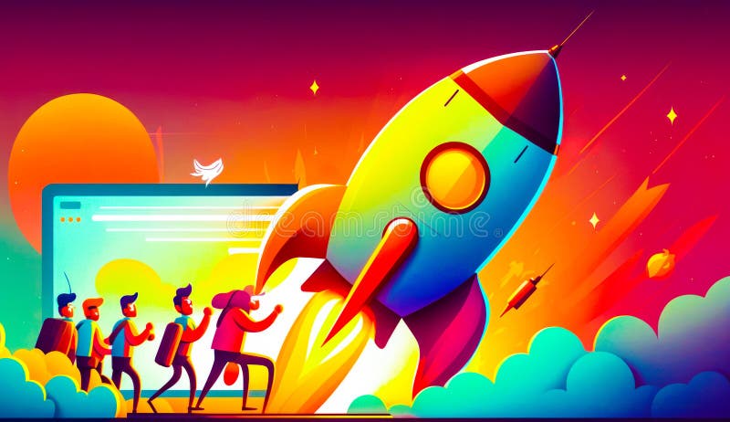 Group of People Standing Next To Rocket Ship in the Middle of the Night ...