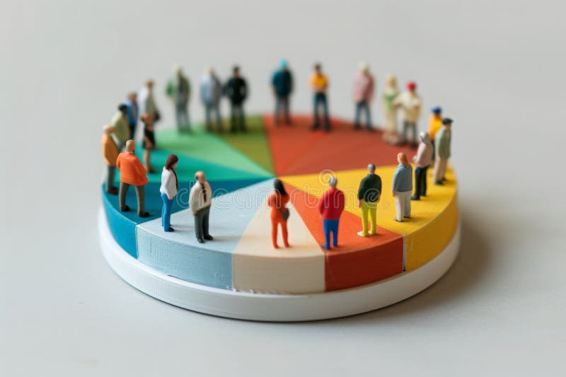 A Group of People Standing on a Pie Chart Stock Illustration ...