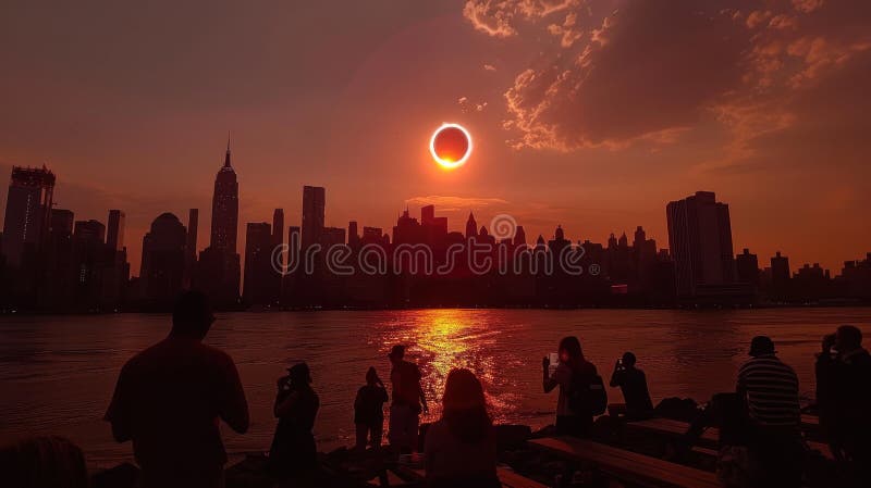 A Group of People are Standing on a Pier Watching the Solar Eclipse ...