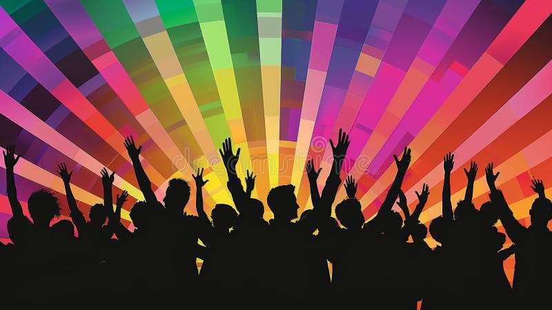 A Group of People are Standing in a Rainbow with Their Hands Raised ...