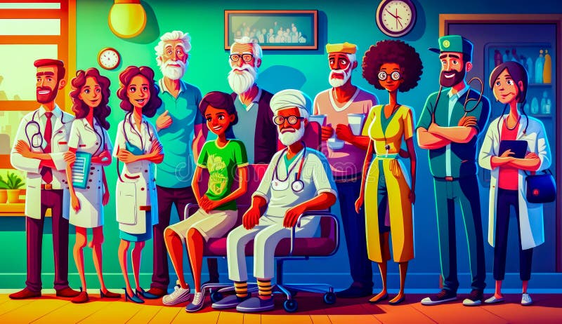 Group of People Standing in Room with Clock on the Wall. Generative AI ...