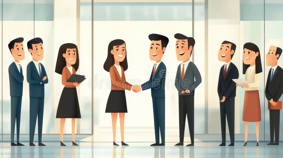 A Group of People Standing in a Room Shaking Hands, AI Stock Photo ...