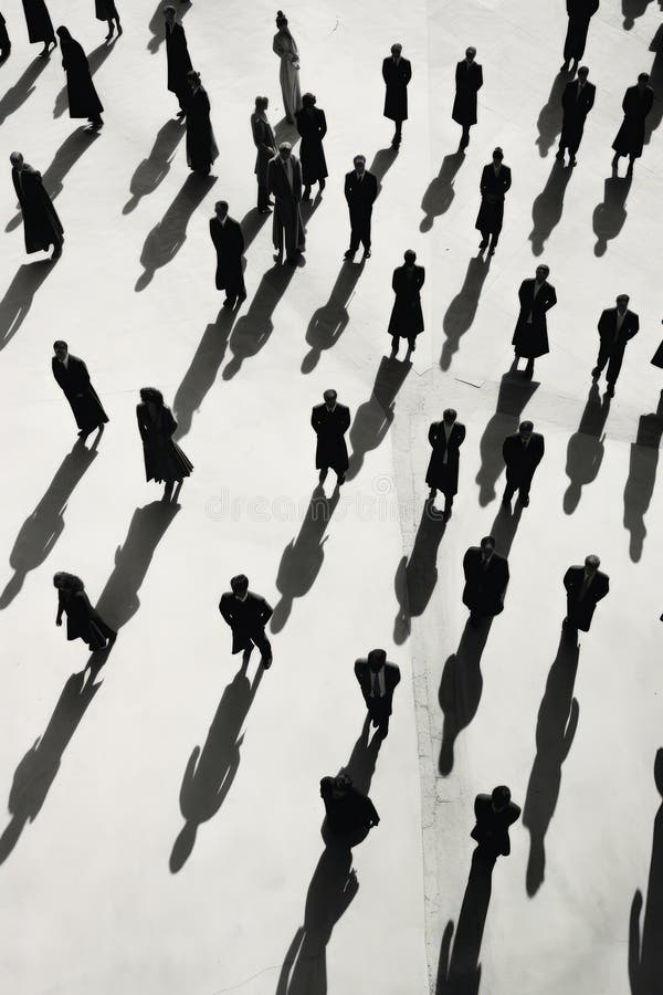 Group of People Standing in the Snow with Long Shadows. Generative AI ...