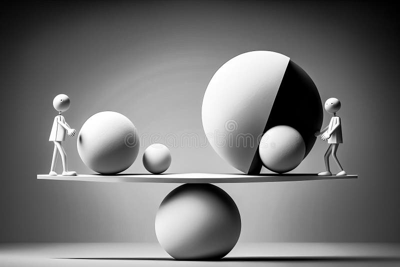 Group of People Standing on Top of Balance Scale with Three Balls ...